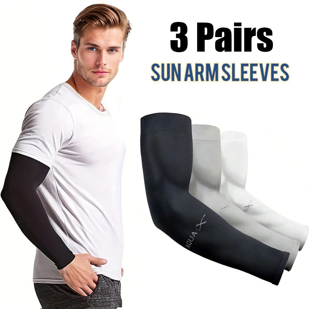 3Pairs Fashion UV Protection Sun Ice Silk Sleeves Unisex Summer Sun ...