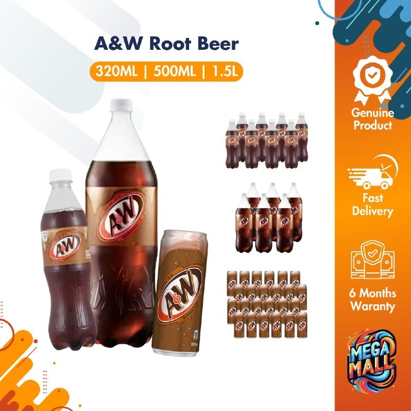 [Bundle of 12/24] A&W Root Beer 320ml 500ml 1.5L Classic American Soda ...