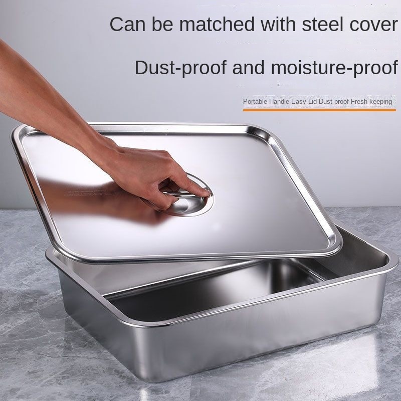 304 Stainless Steel Square Basin with Lid Vegetable Basin Flat Bottom ...