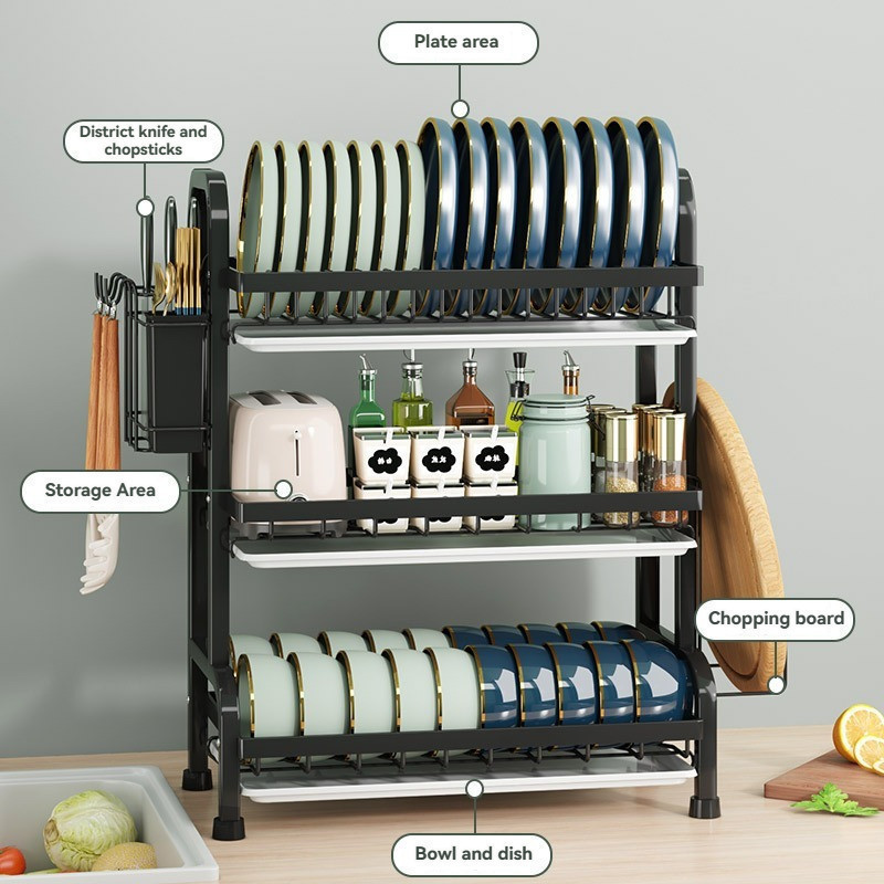 Plate Storage Organizer Multi-Layered Knife Utensil Holder Dish Drying ...