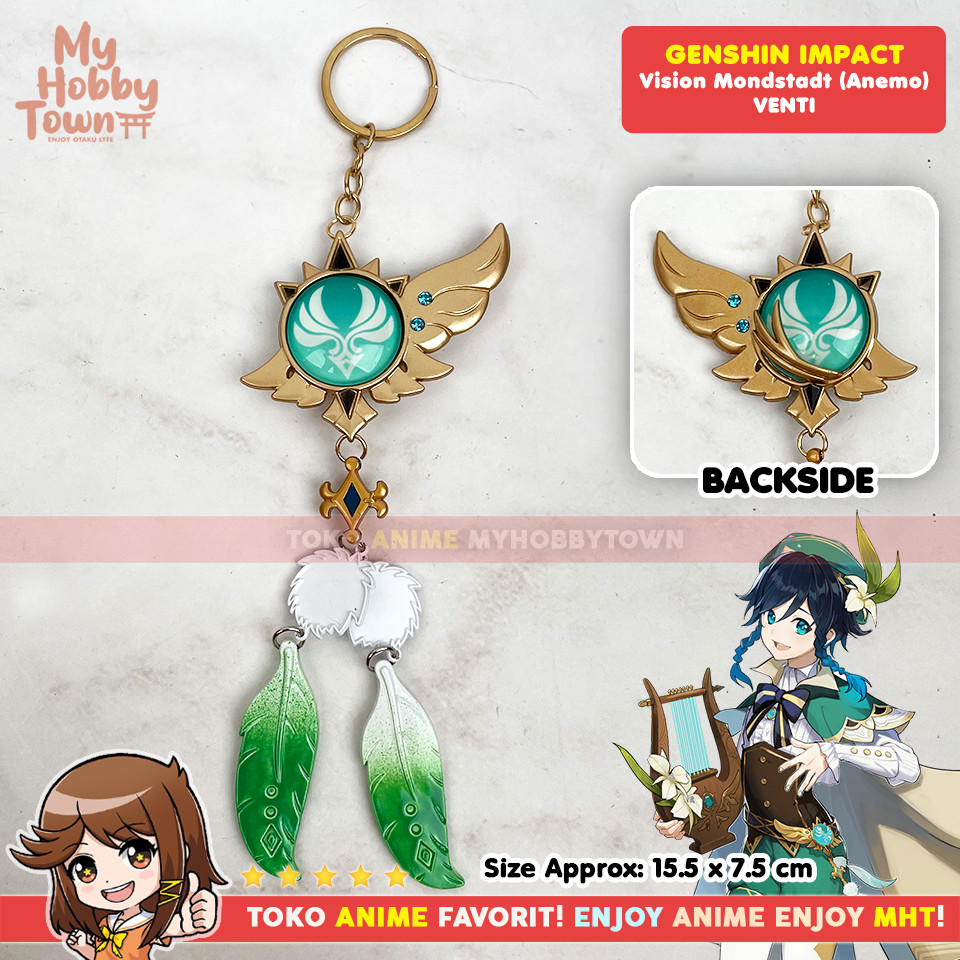 GANTUNGAN Vision Genshin Impact Mondstadt Anemo Venti Barbatos Keychain ...