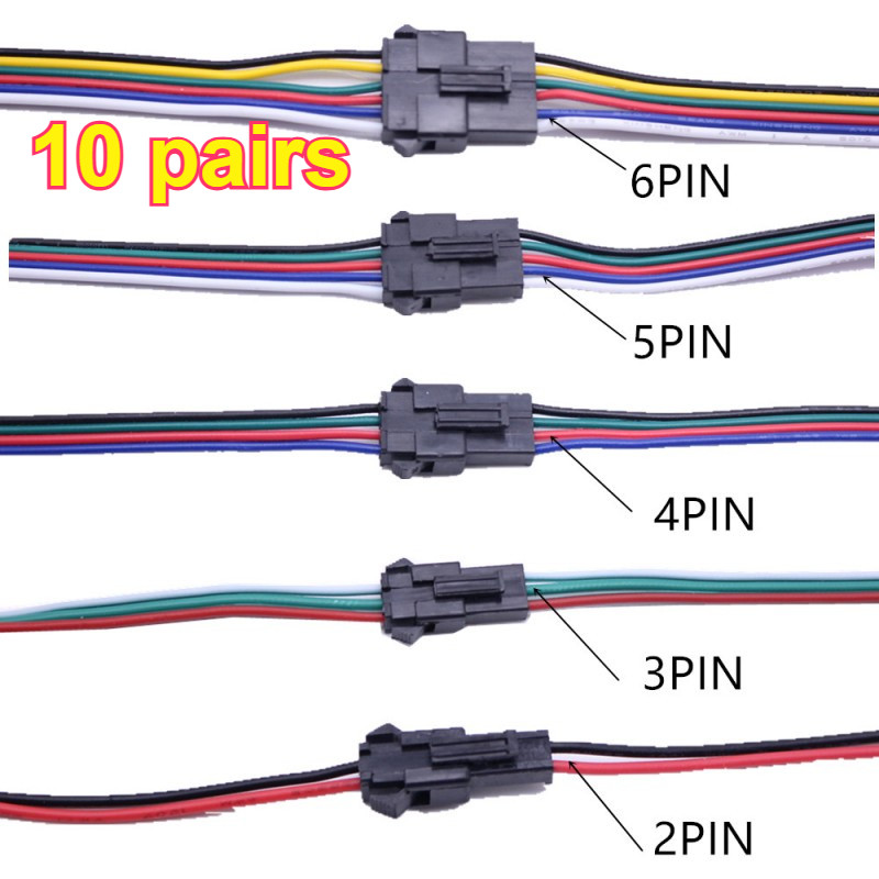 10 pairs 2pin 3pin 4pin 5pin 6Pin led connector Male/female JST SM 2 3 ...