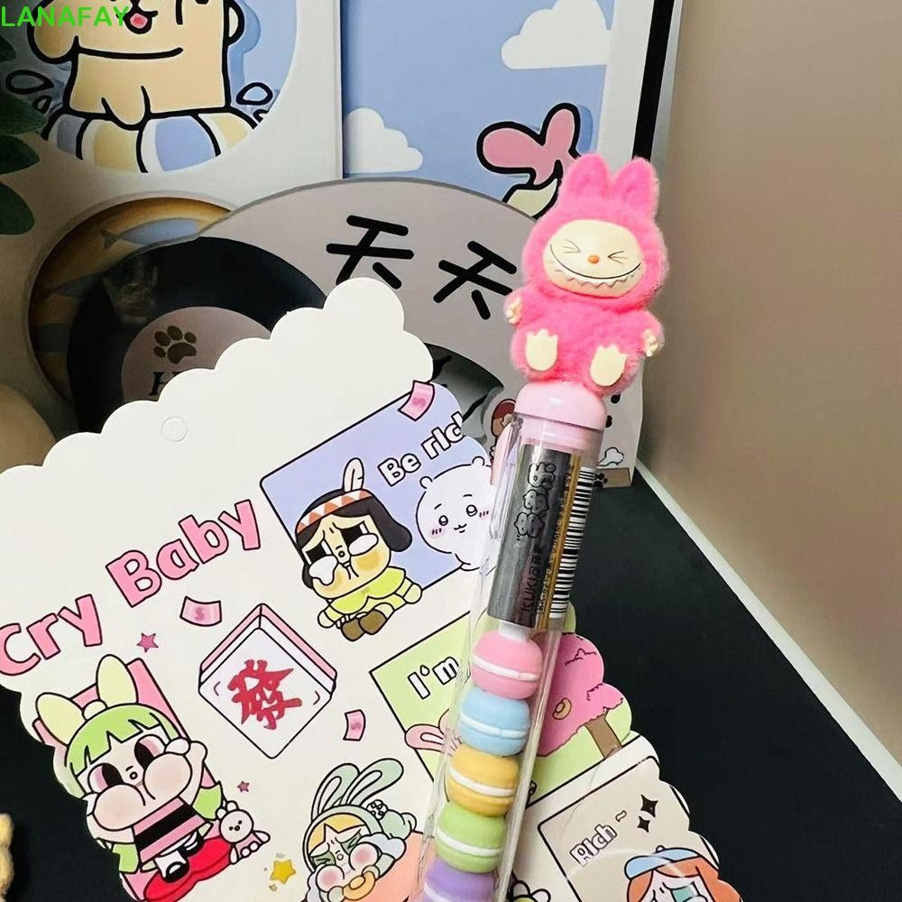 LANAFAY Flocking Labubu Gel Pen, Black Ink Candy Color Lazy yoga labubu ...