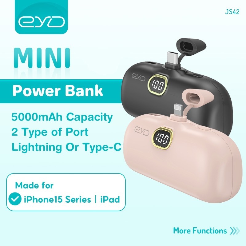 EYD JS42 5000mAh Mini Portable Powerbank - With Type-C & Lightning ...
