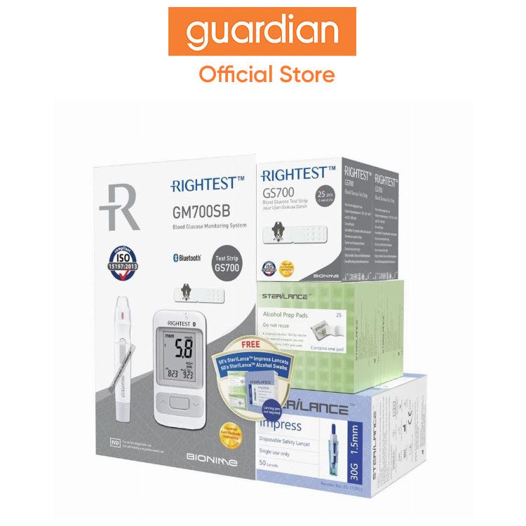 Rightest GM700SB Smart Glucometer Kit + Test Strip 50s & Lancets ...