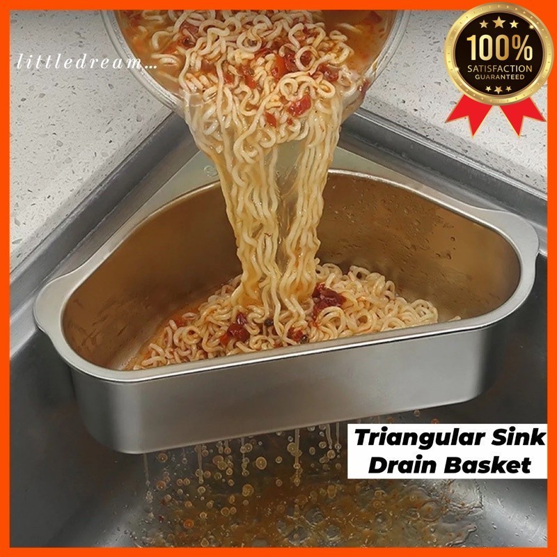 🇸🇬[SG Stock] Stainless Steel Triangular Sink Drain Basket Holder Filter ...