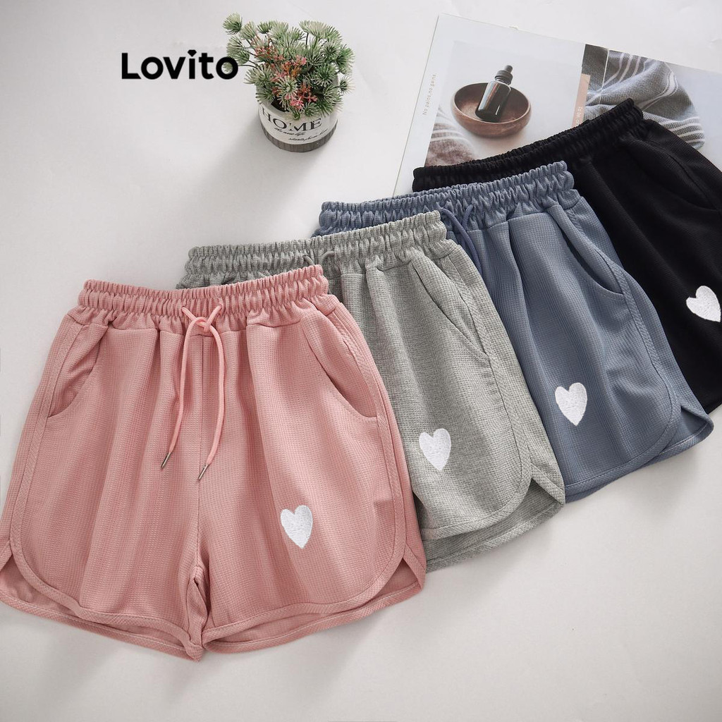 Lovito Sporty Heartshape Drawstring Pocket Heart Sports Shorts for ...