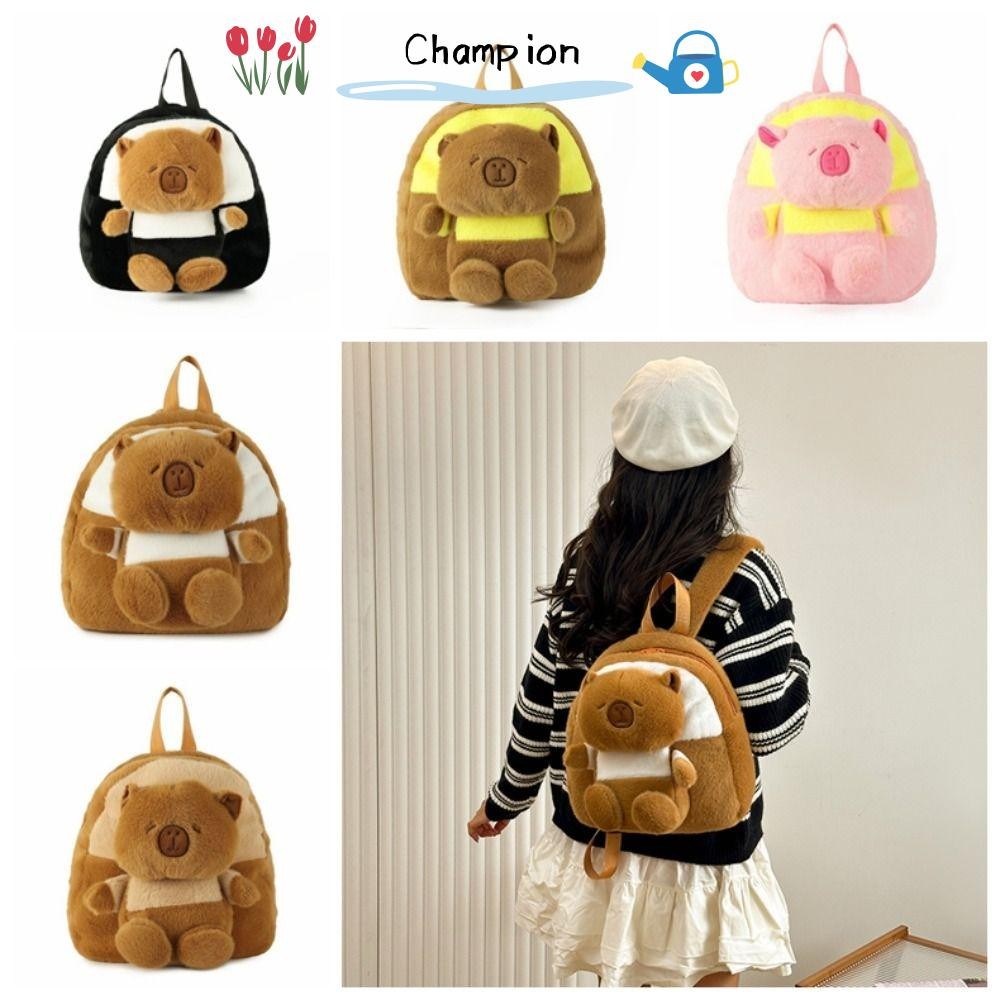 CHAMPIONO Plush Storage Backpack, Cartoon Large Capacity Capybara Plush ...