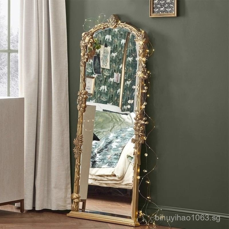 European Retro Full-Length Mirror Carved Floor Mirror Home French ...