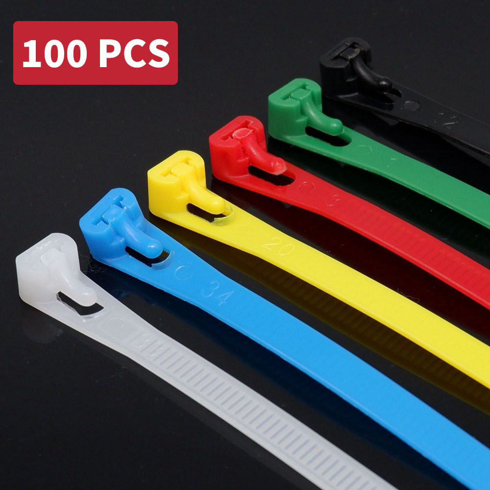 100 PCS Reusable Plastic Nylon Cable Ties Detachable Zipper Cable Ties Binding Straps Black ...