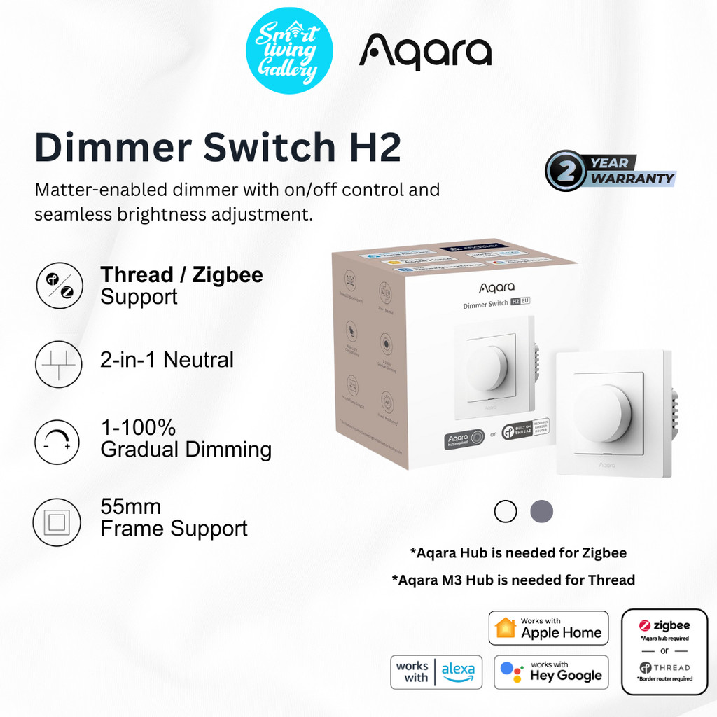Aqara Dimmer Switch H2 EU –Thread/Zigbee Protocol, 2-in-1 Neutral ...