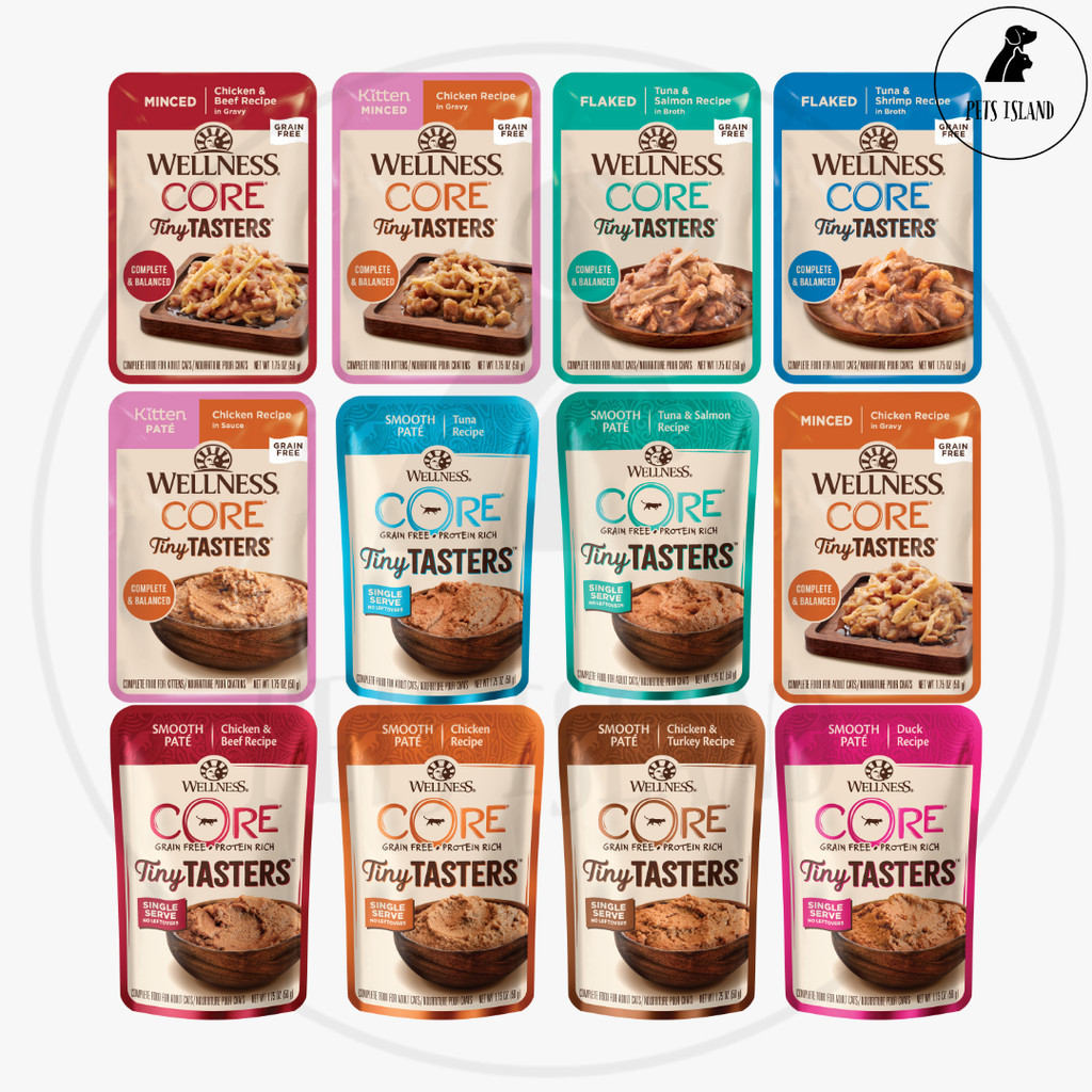 Wellness CORE Tiny Tasters Wet Cat Food 1.75oz Pate / Minced / Flaked ...