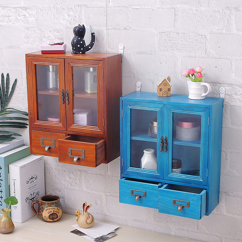 [48H Shipping] Vintage Wall-mounted Storage Cabinet Bedside Shelf Wall ...