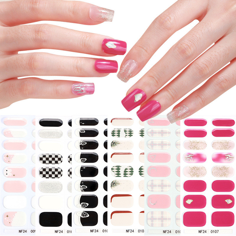 Gel semi-cured nail stickers Waterproof dark elf French UV semi-cured ...