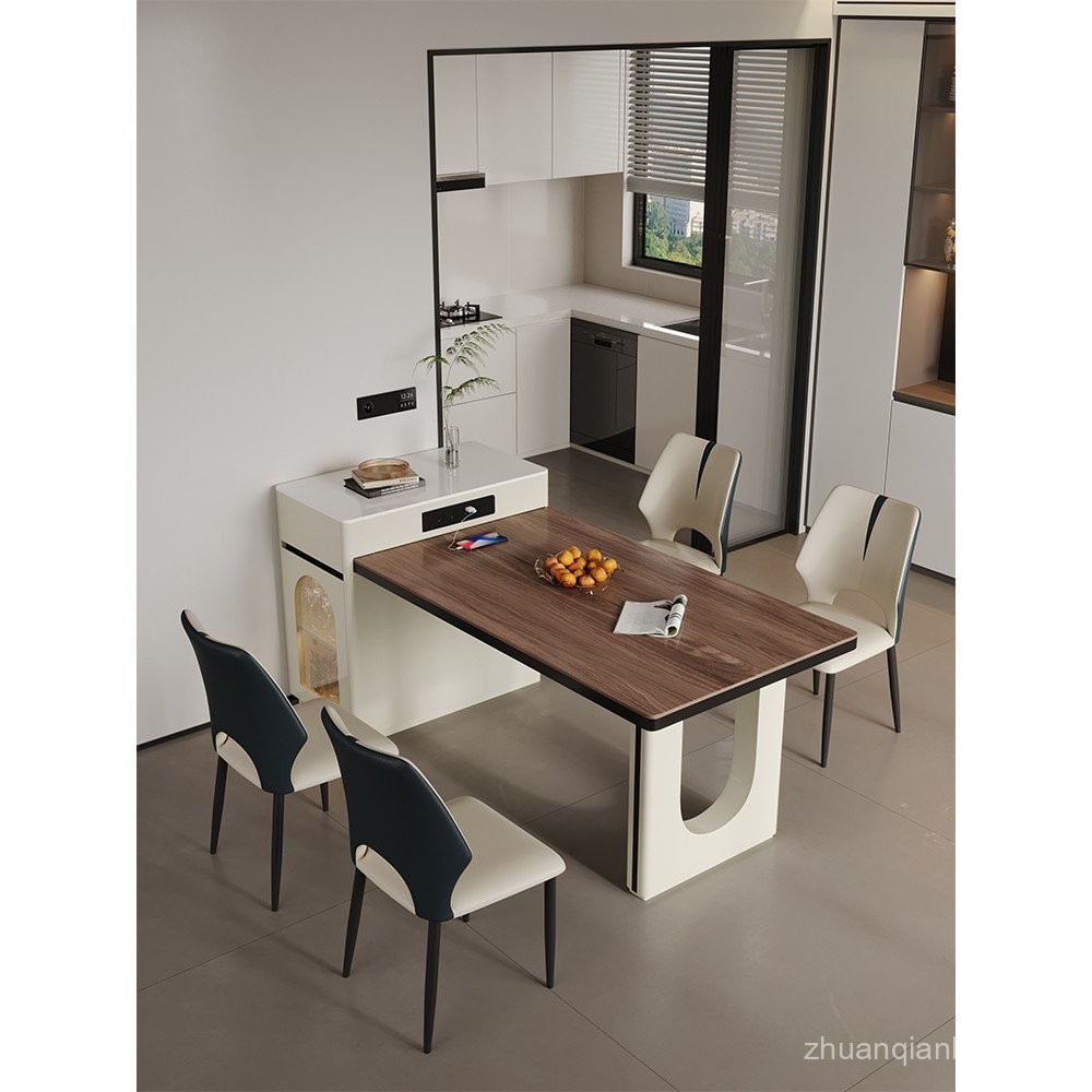 Solid Wood Kitchen Island Dining Table Integrated Tea Table Retractable ...