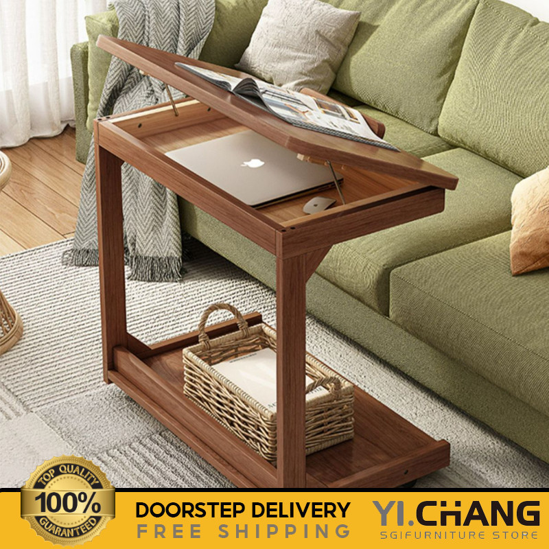 YICHANG Removable Wooden Side Table Flip Top Living Room Home Side ...