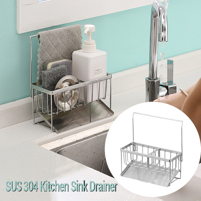Stainless Steel Sponge Holder Kitchen Sink Rack Drainer Basket Bathroom ...