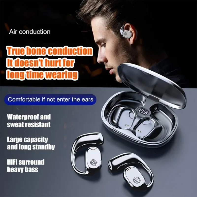 TWS Wireless Headphones Bluetooth 5.3 Bone Conduction Earphones Earclip ...