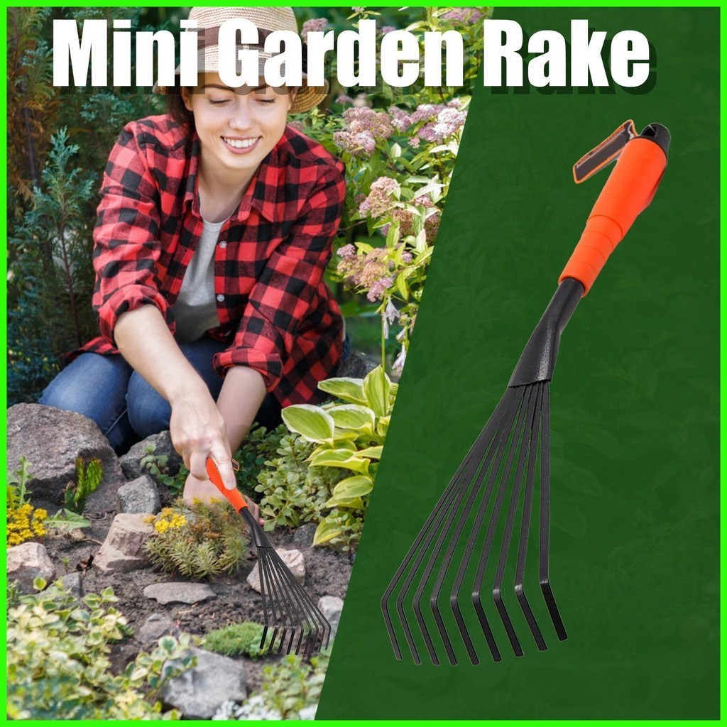 Small Garden Rake Ergonomic Handle Soil Tiller Hand Leaf Rake Claws ...