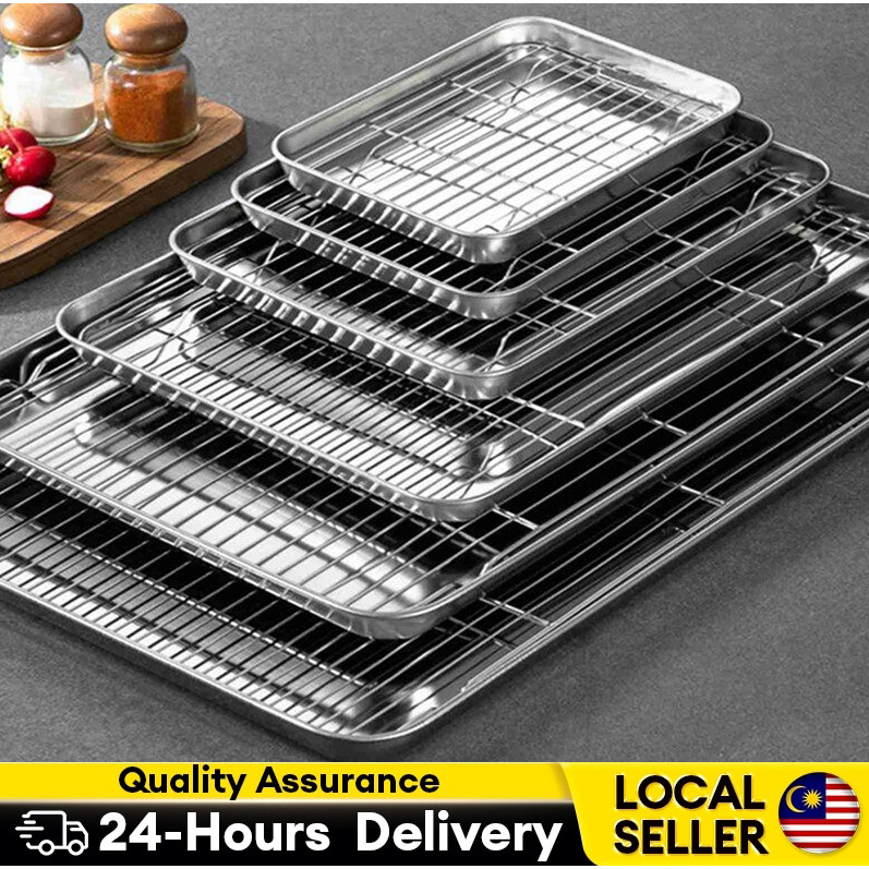 Rectangular Storage Tray Stainless Steel Oven Baking Pan with Wire Rack ...