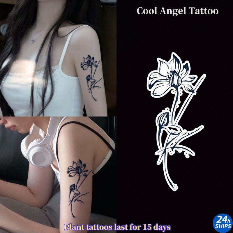 Flower Shadow Pattern Tattoo Sexy Girl Shoulder Plant Tattoo Waterproof Tattoo Sticker Lasts for ...