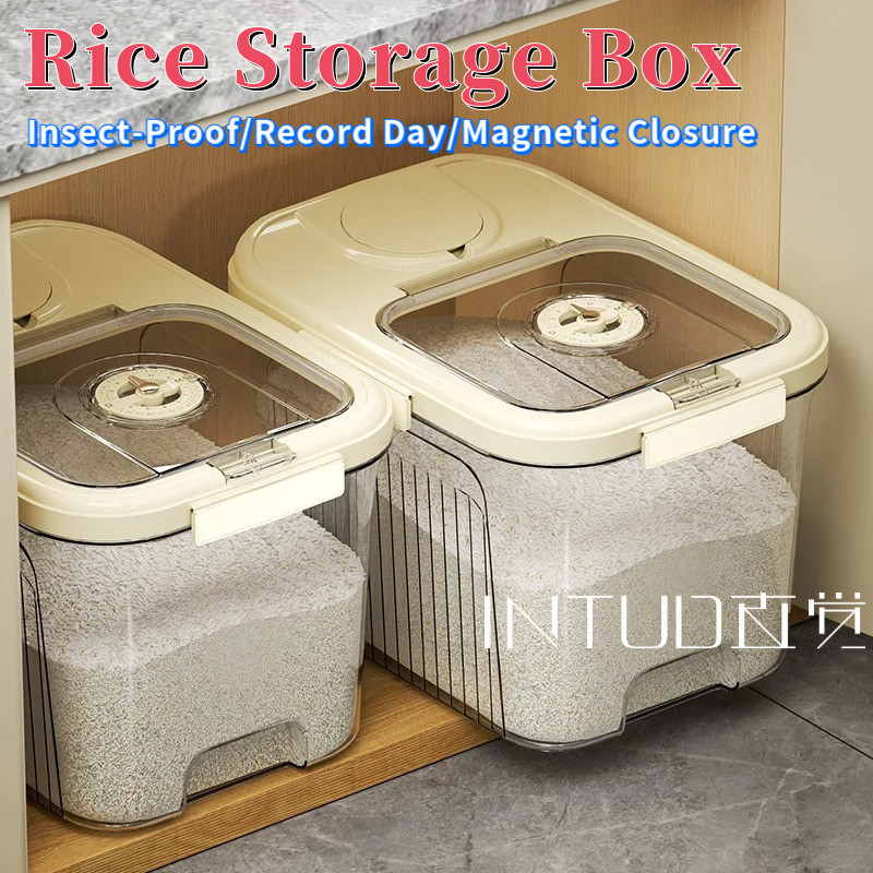 【SG Ready Stock】 Rice Container Timing Magnetic Rice Storage Box Insect ...