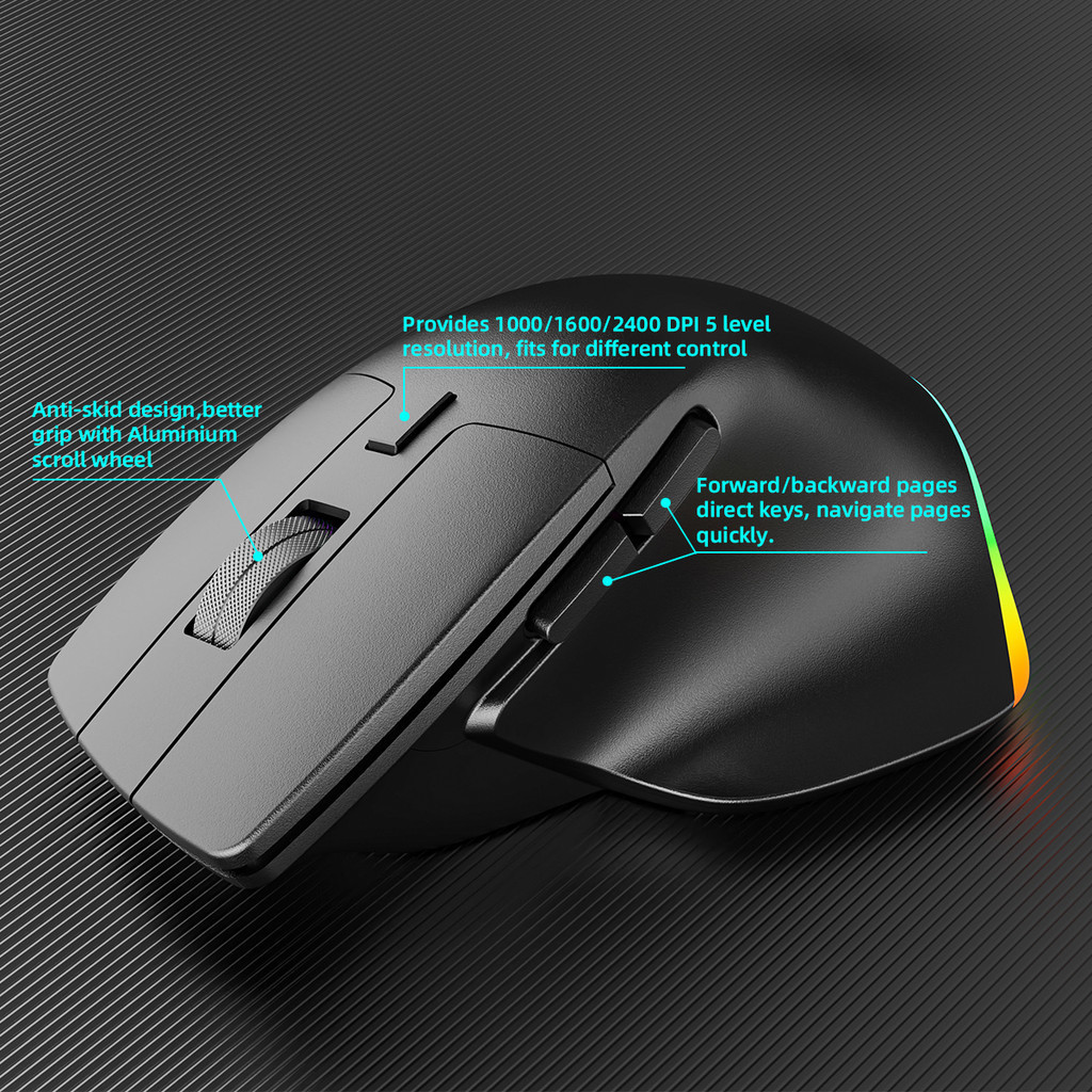 Jomaa 2.4G+Bluetooth Wireless Mouse Ergonomics Gaming Mouse Optical RGB ...
