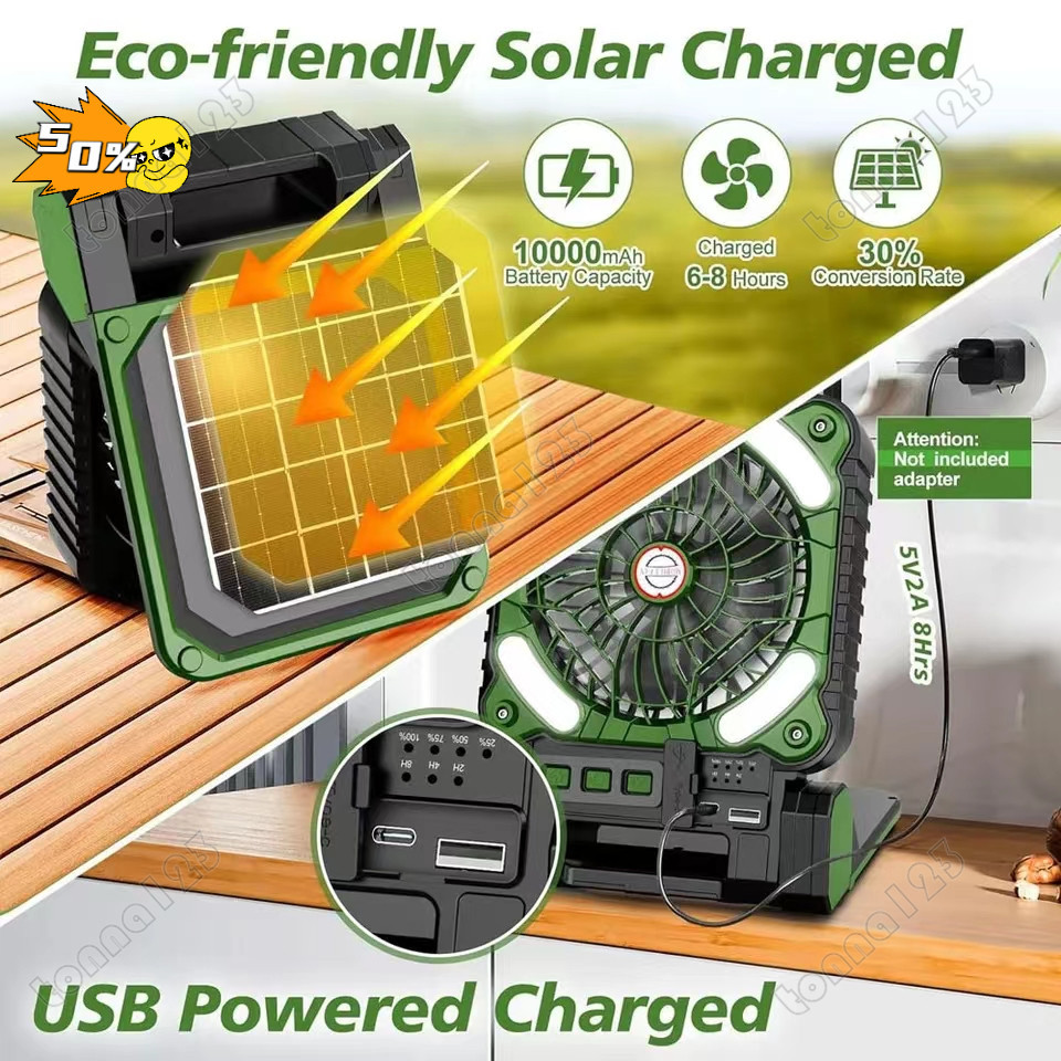 Solar energy Camping Fan With LED Lantern Solar Powered Portable Desk ...