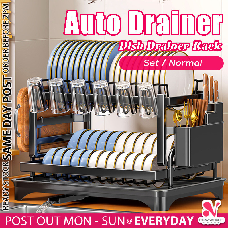 𝗤𝗨𝗜𝗖𝗞 𝗗𝗥𝗔𝗜𝗡𝗔𝗚𝗘 》Dual Layer Sink Dish Drain Rack Cutlery Fork Spoon ...