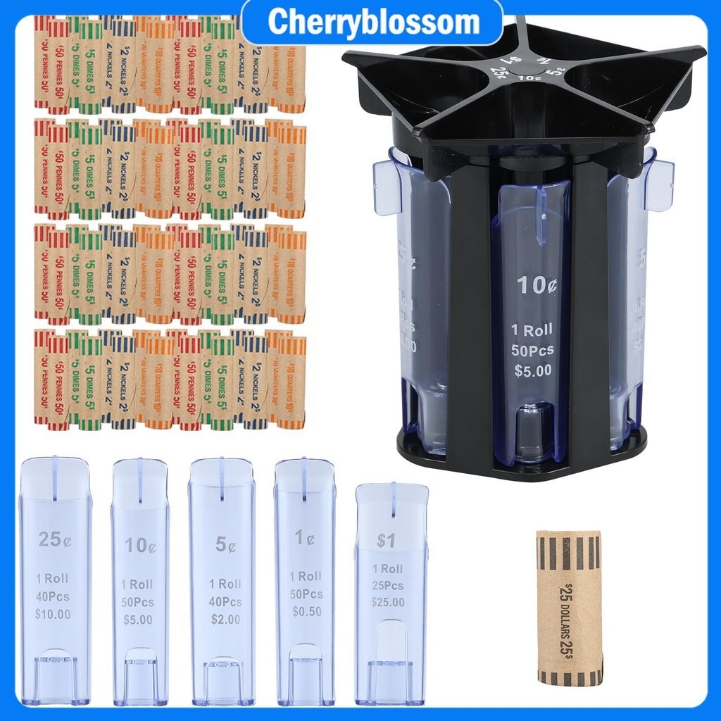 Coin Sorter Tube Coin Counter with Coin Wrapper Rolls 5 Sorter Tubes ...
