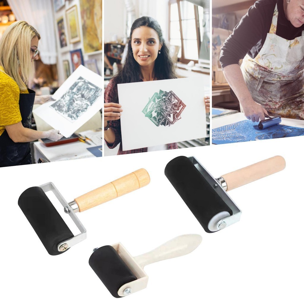 Rubber Roller Printmaking Ink Roller with Wooden Handle Paint Brush Ink ...
