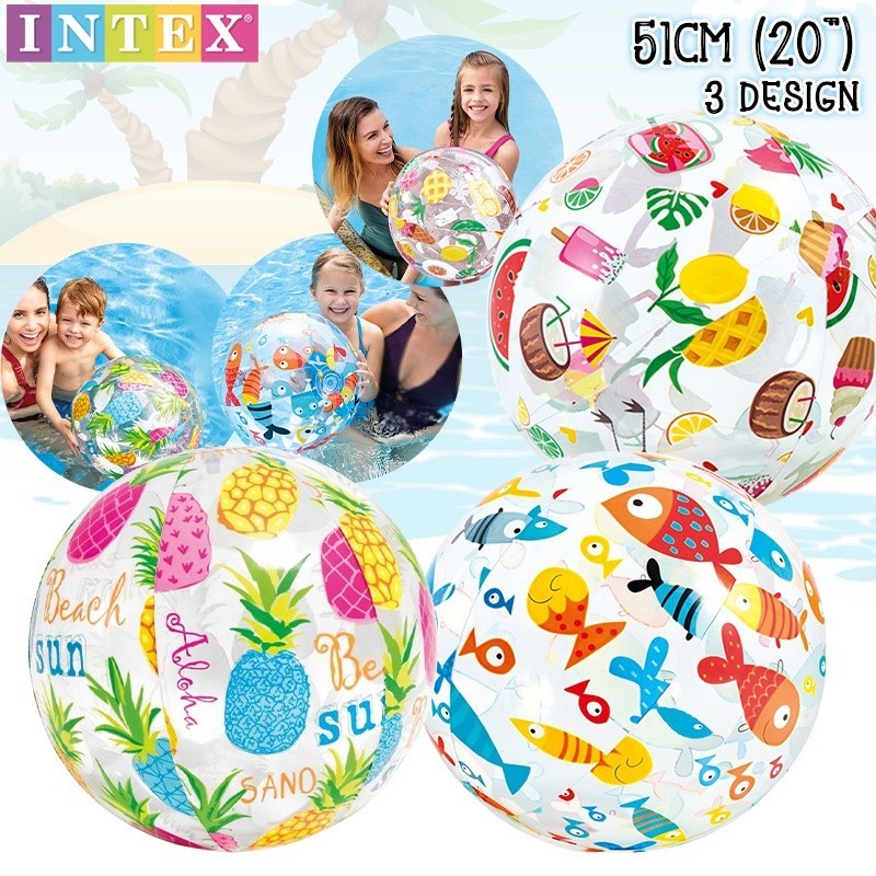 INTEX 59040 3 Design Transparent Inflatable Balls Beach Ball Pool Party ...