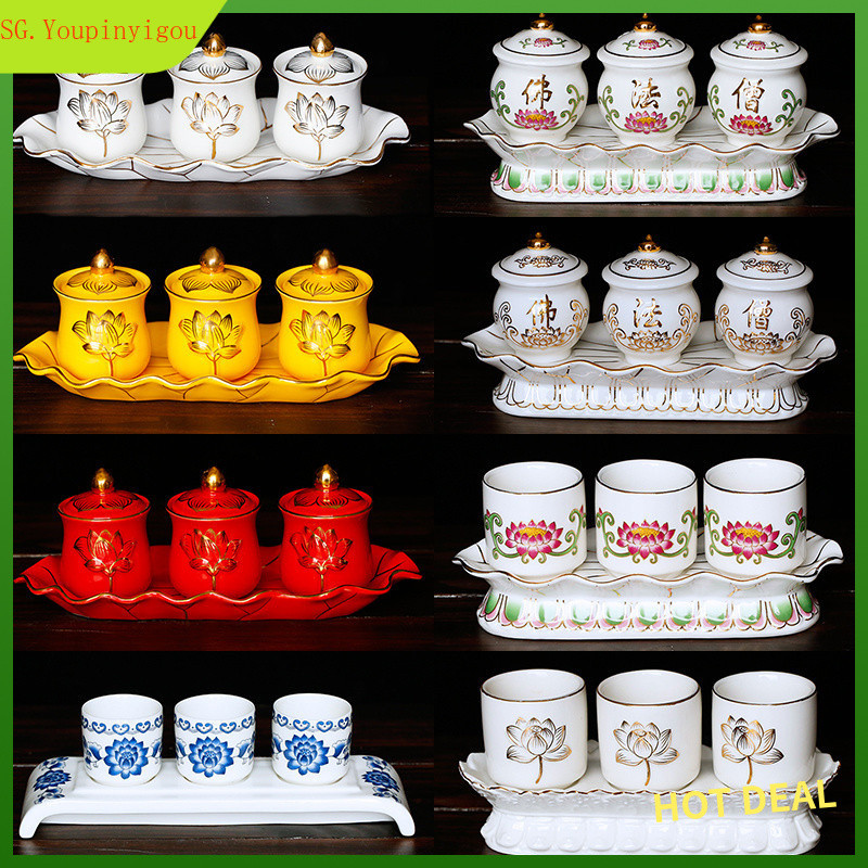 [SG Featured] Set of Three Offering Cups Three Consecutive Dharma Monks ...