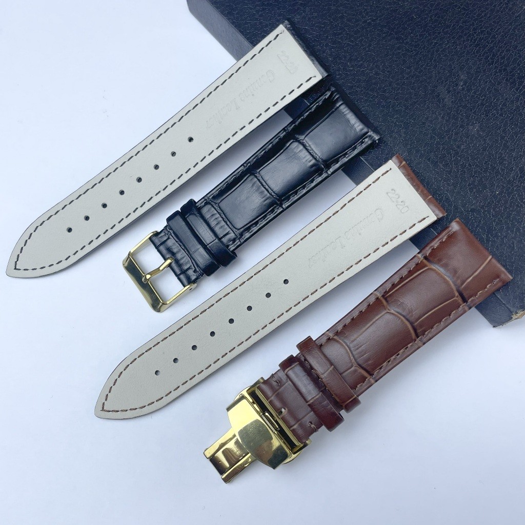Genuine cowhide men's and women's watch strap, butterfly buckle watch ...