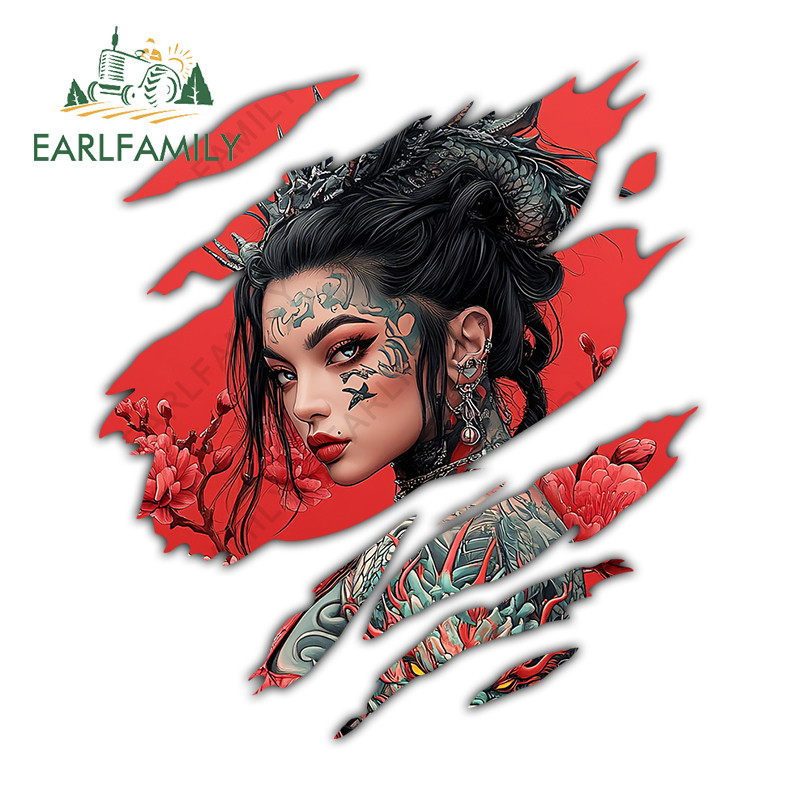 EARLFAMILY Tattoo Geisha Tear Car Sticker Waterproof Motorcycle ...