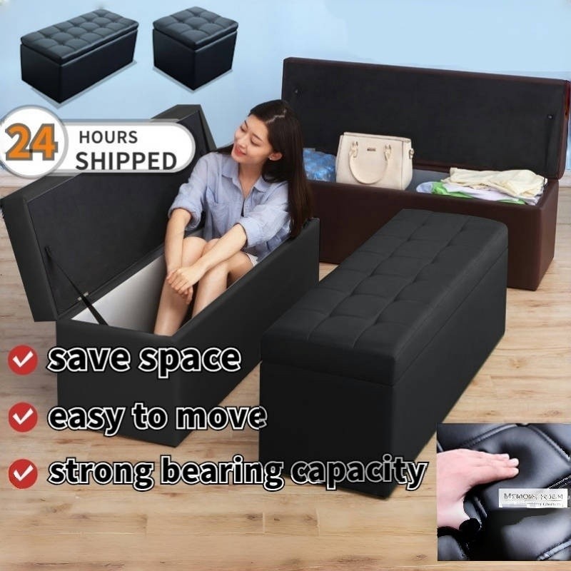 120cm Leather Storage Stool PU Ottoman Storage Bench With Storage ...