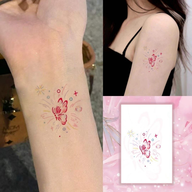 Red bubble butterfly pattern tattoo cute girl wrist tattoo waterproof ...
