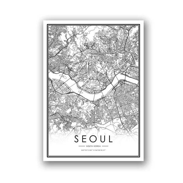 Popular Canvas Seoul City Street Map Wall Art Modern Black White South ...