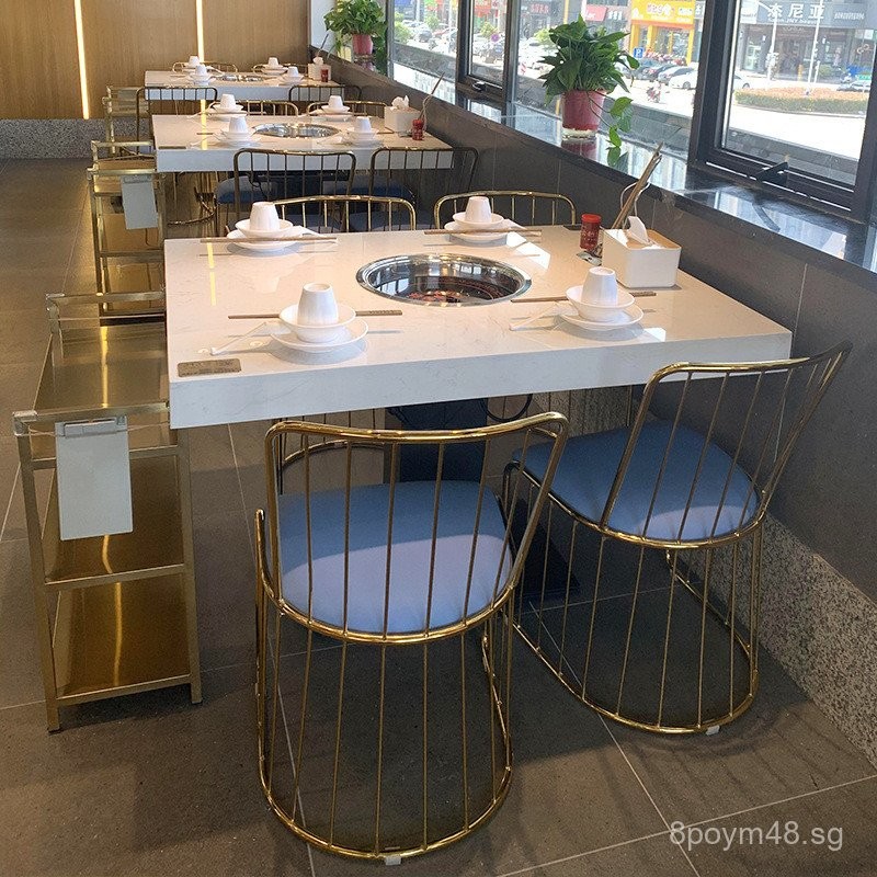 Marble Hot Pot Table with Induction Cooker, Commercial Smokeless BBQ ...