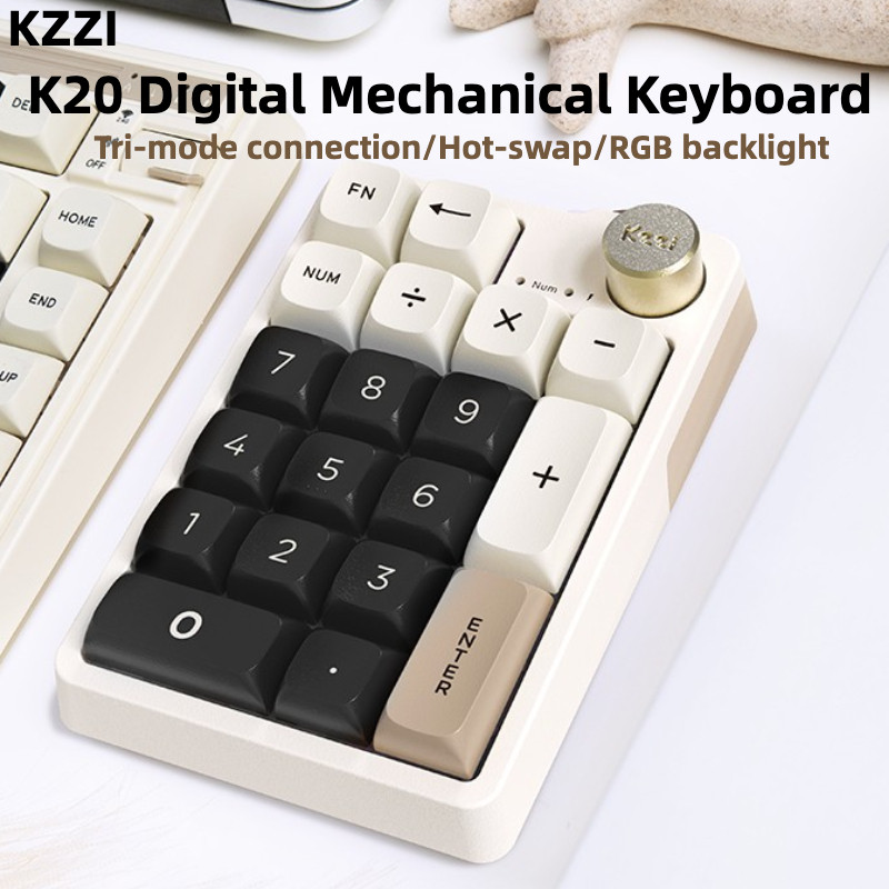 KZZI K20 Wireless 2.4g Bluetooth Digital Mechanical Numeric Keypad RGB Hot Swap Girls Portable ...
