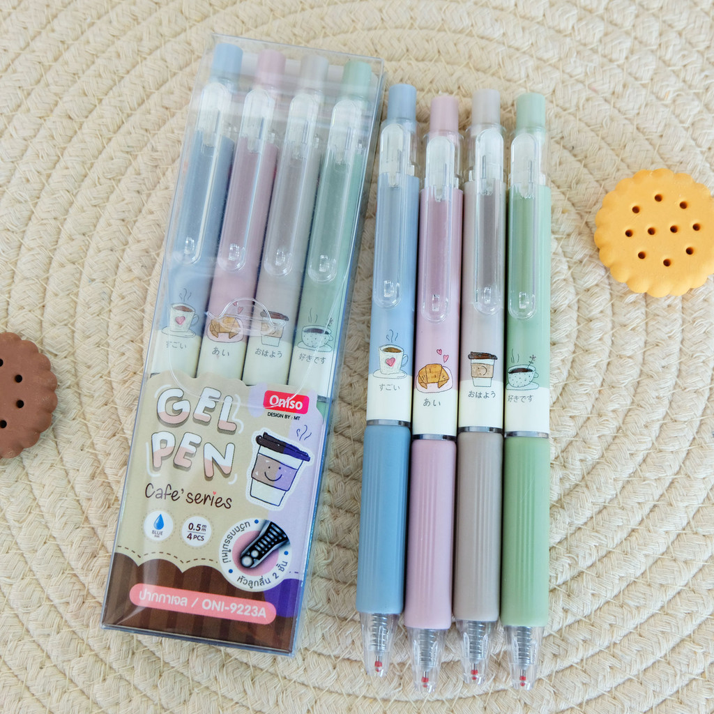 Oniso-4 Pack Press-Type Gel Pen With Soft Grip Cafe/floral Pattern ...