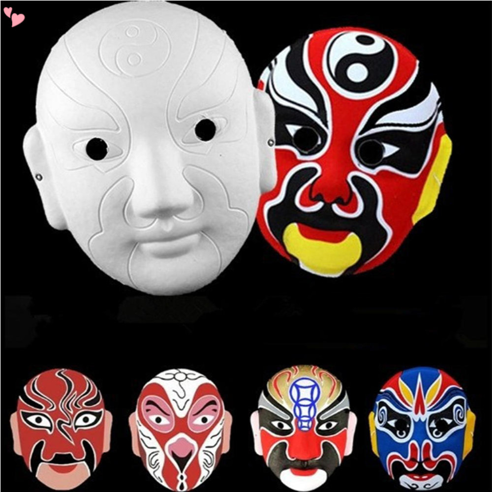 Chinese Peking Opera Mask White Paper Mask Half Face Masquerade Mask ...