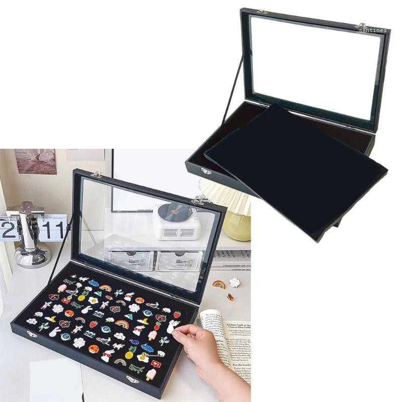 san* Elegant Plush Lined Pin Display Box Sturdy Tabletop Medals Display ...