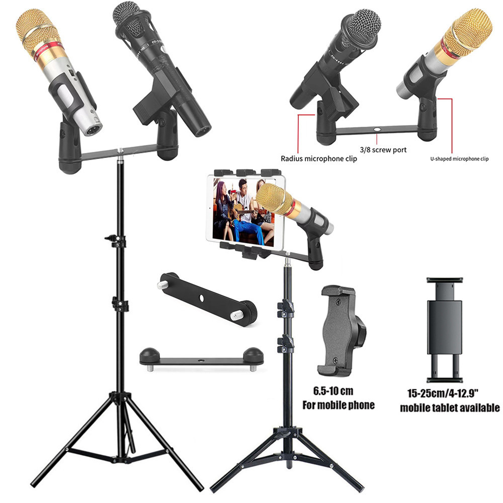 Multi-functional floor standing dual microphone stand lift adjustable ...