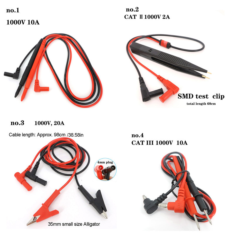 Digital 1000V 2A 10A 20A Thin Tip Multimeter Multi Meter Test Lead cord ...