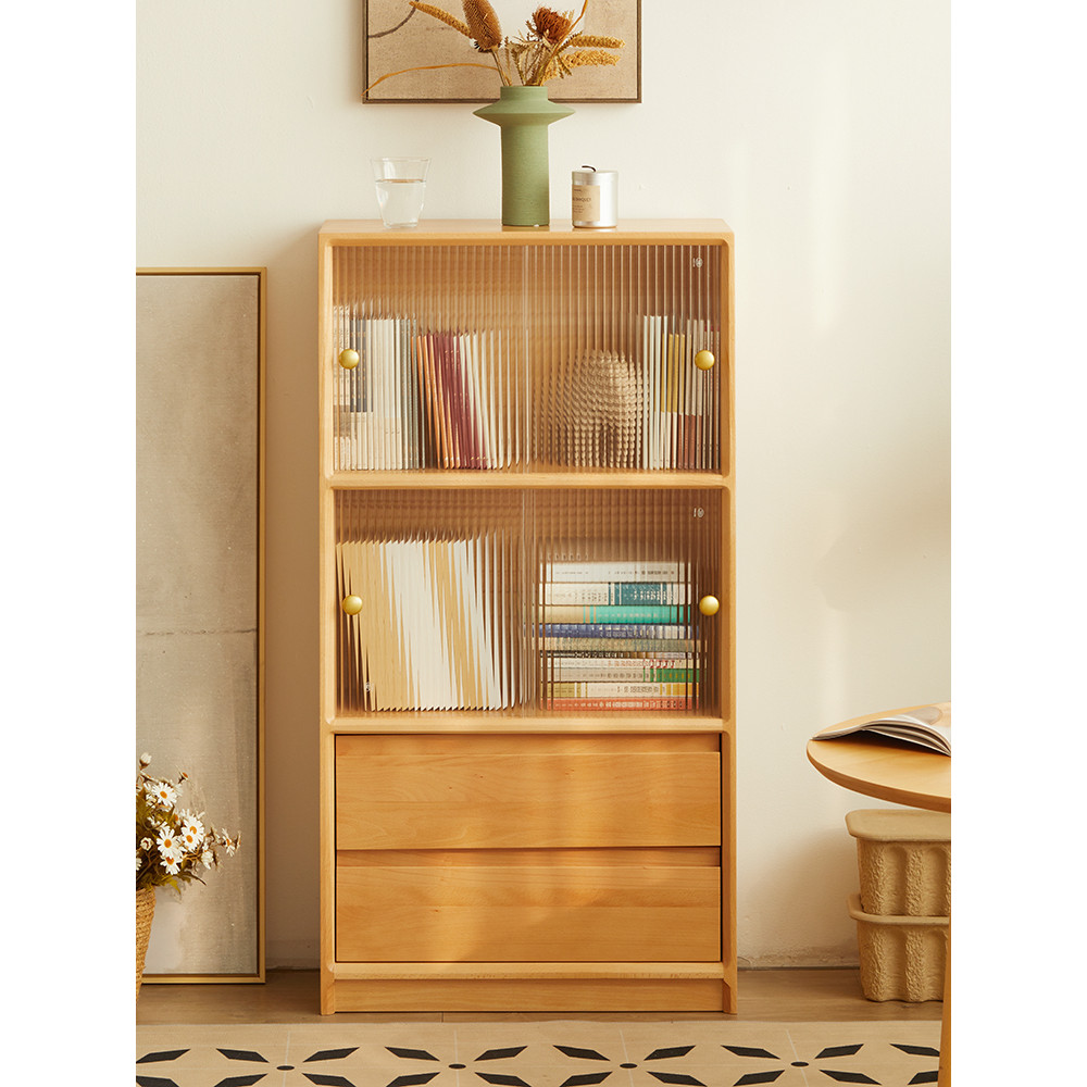 Solid Wood Storage Cabinet Beech Bookshelf Simple Display Cabinet ...