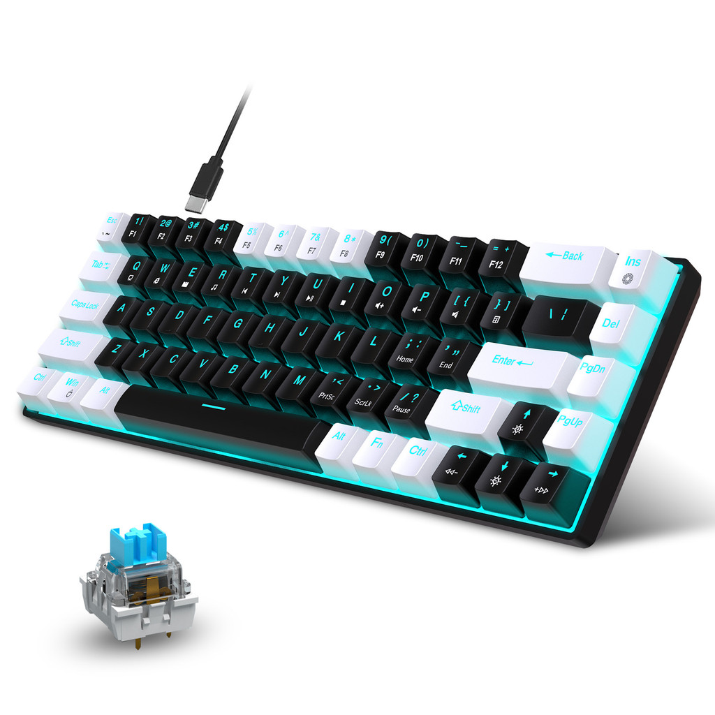 New68Wired Mechanical Gaming Keyboard with Hot-Swappable Blue Switches ...