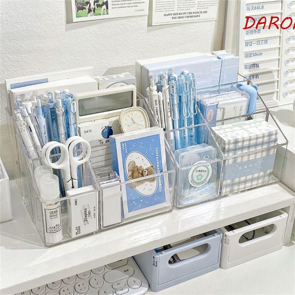 DARON Desk Pen Holder, Transparent Multifunction Pencil Storage Box ...