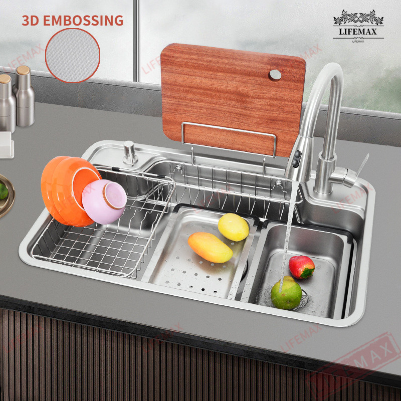 (SG. READY STOCK) SUS304 stainless steel sink 3D embossed Japanese sink ...