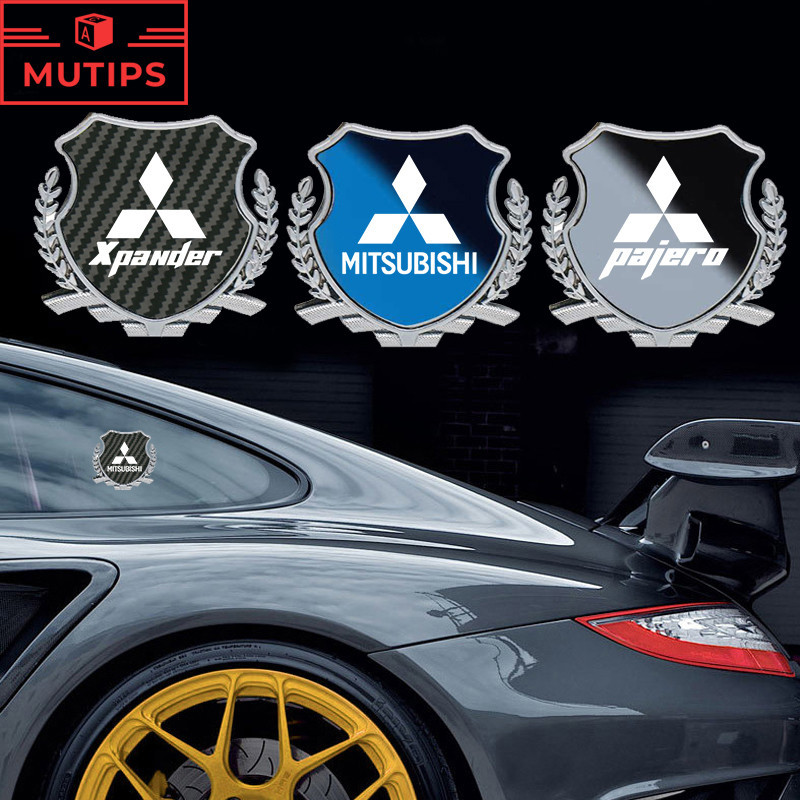 Mitsubishi Car 3D Metal Badge Sticker Carbon Fiber Texture Emblem Auto ...